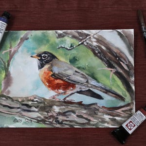 Original Robin Painting, Watercolor Robin Painting, Bird Décor, Bird ...