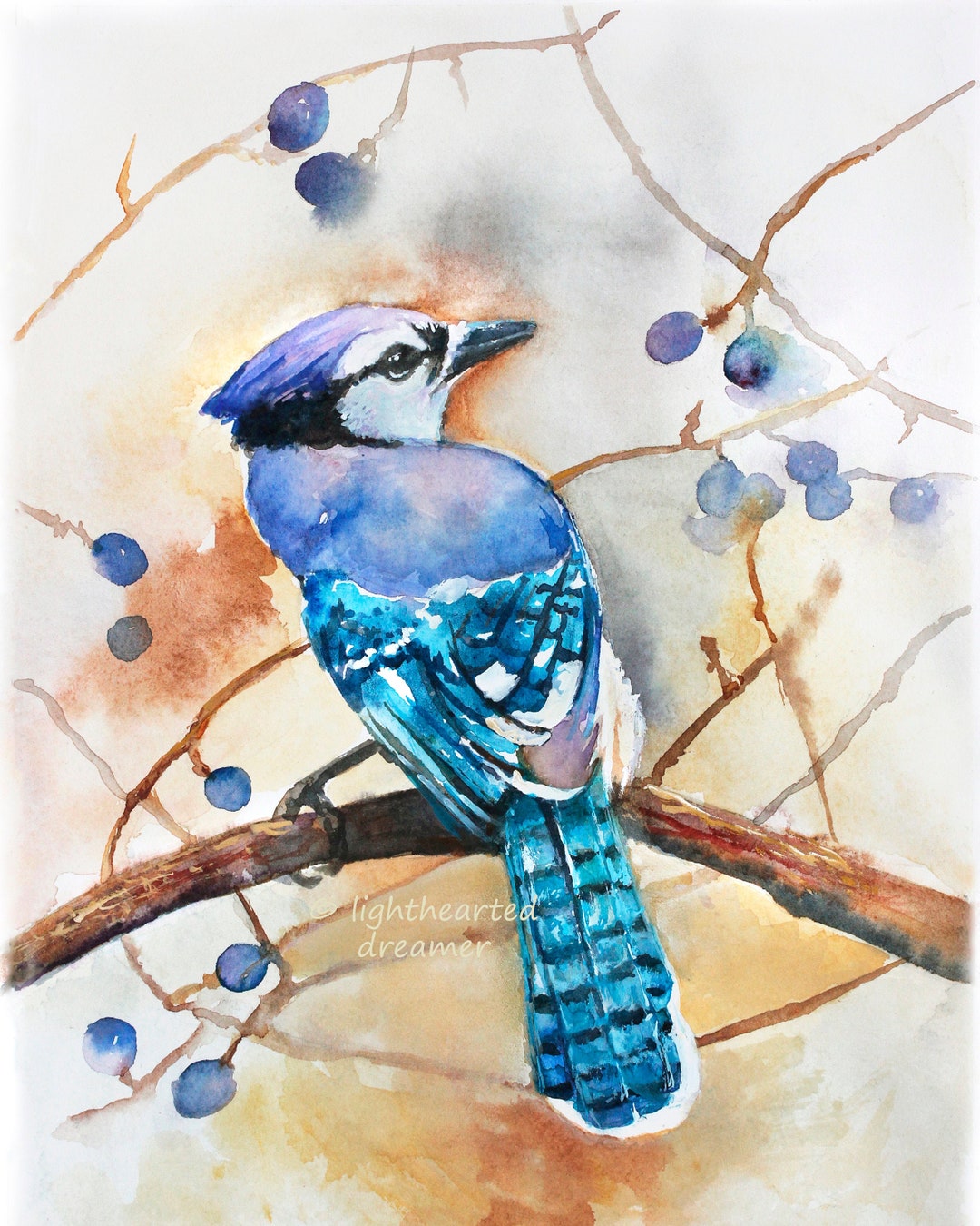 Watercolor Bird, Blue Jay Print, Blue Jay Painting, Winter Wall Art ...