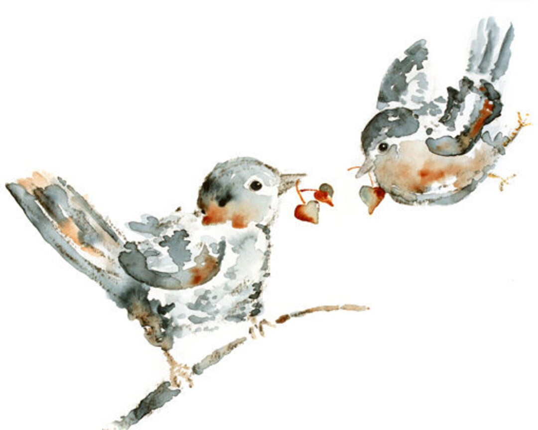 Watercolor Bird Print, Bird Art, Valentines Gift for Her, Whimsical ...