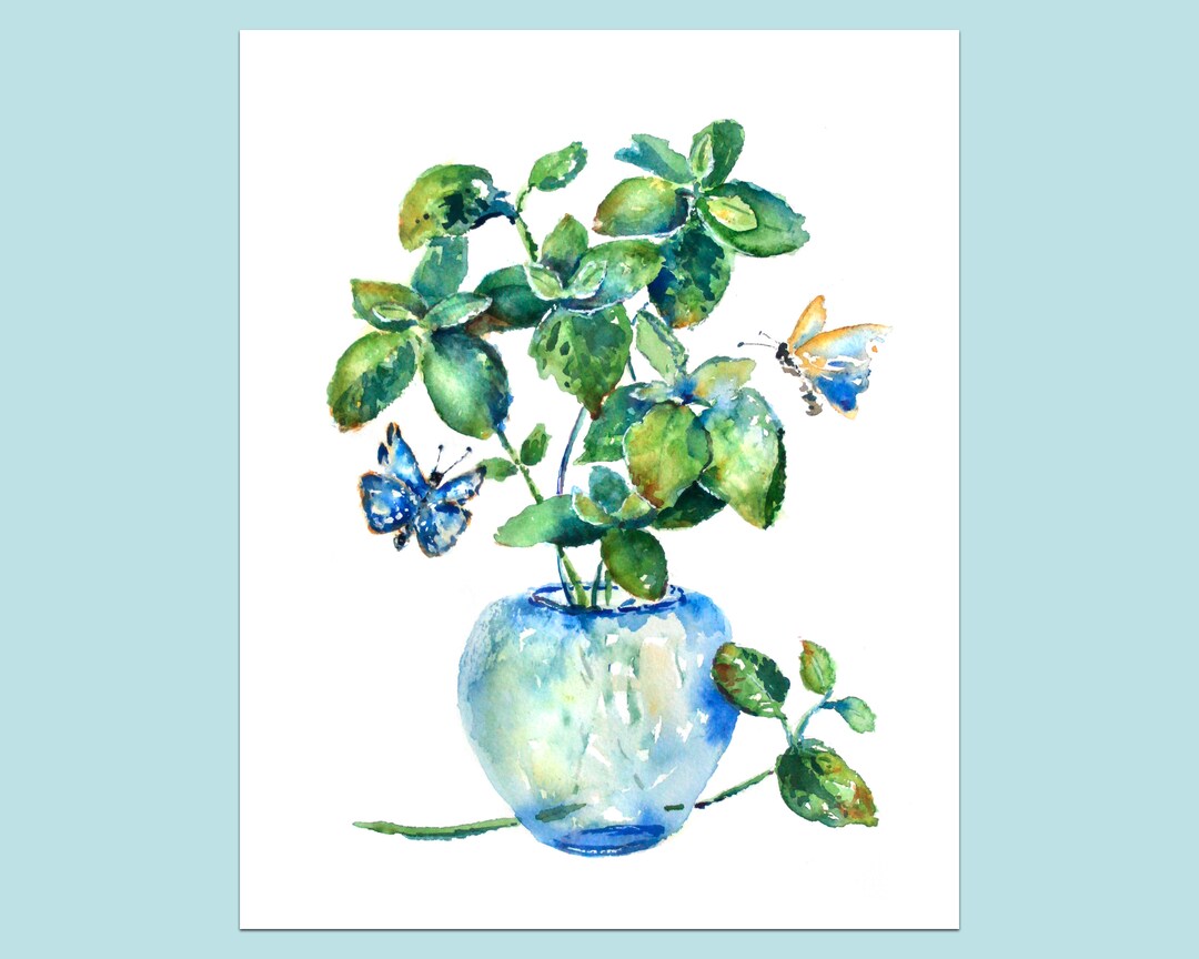 Kitchen Watercolor Print, Basil, Herb Print, Kitchen Wall Art, Gift for ...