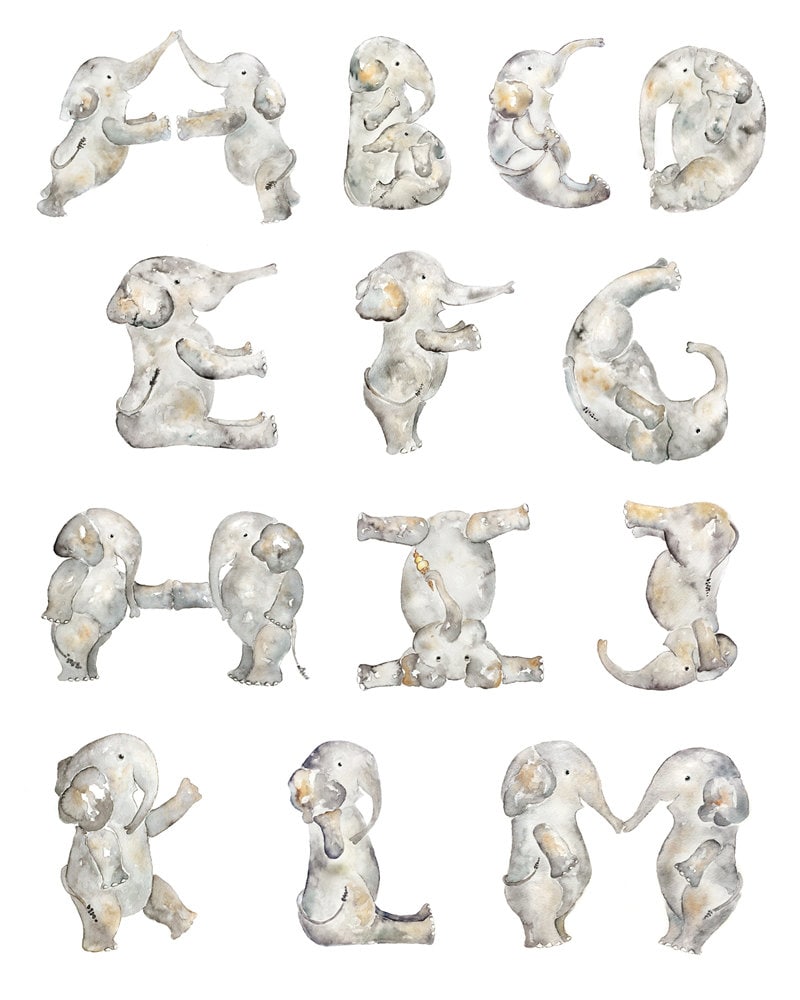 Elephant Alphabet Alphabet Print Set Elephant Nursery Art - Etsy