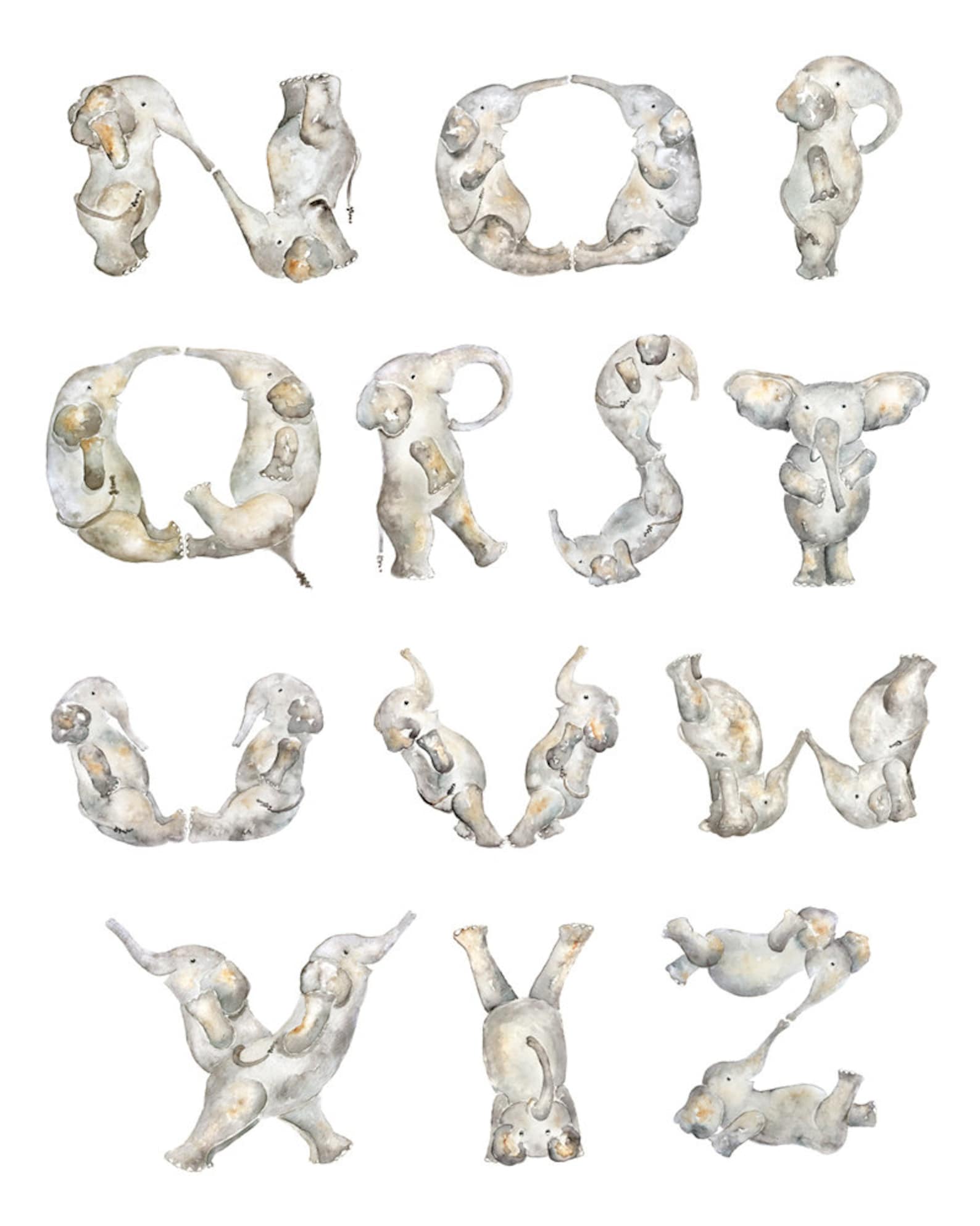 Elephant Alphabet Alphabet Print Set Elephant Nursery Art - Etsy