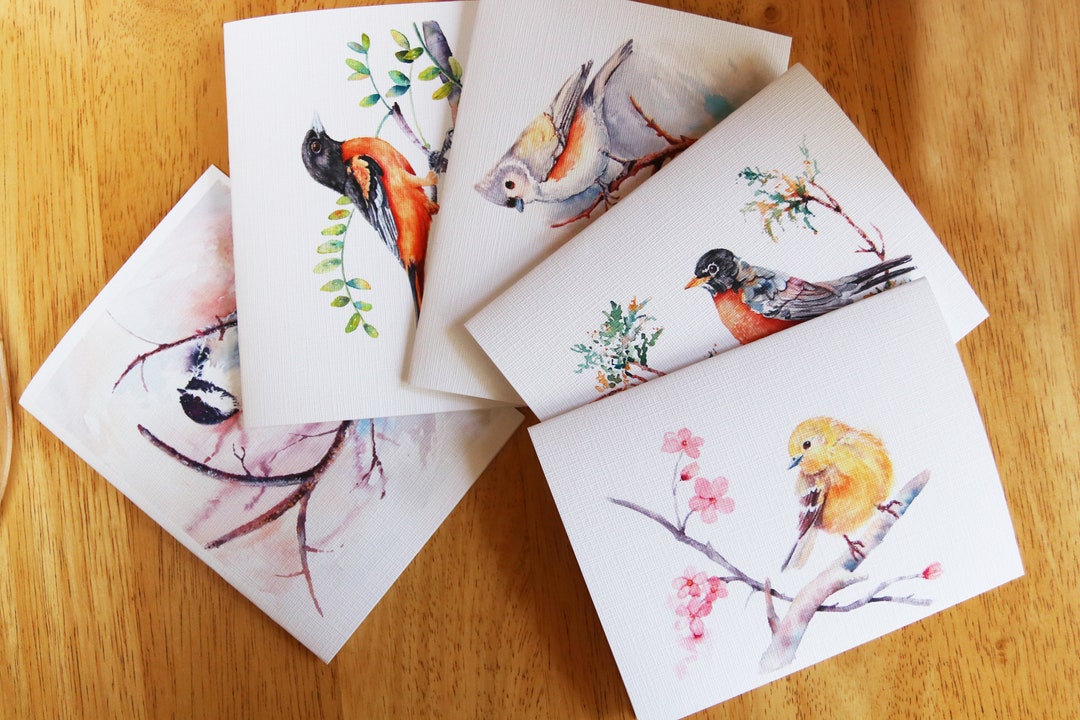 Bird Notecards, Set of 10, Birthday Gift, Watercolor Birds, Boxed Card ...