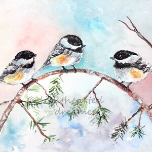 Winter Bird Painting, Chickadee Print, Winter Decor, Watercolor Bird ...