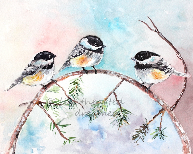 Winter Bird Painting Chickadee Print Winter Decor - Etsy
