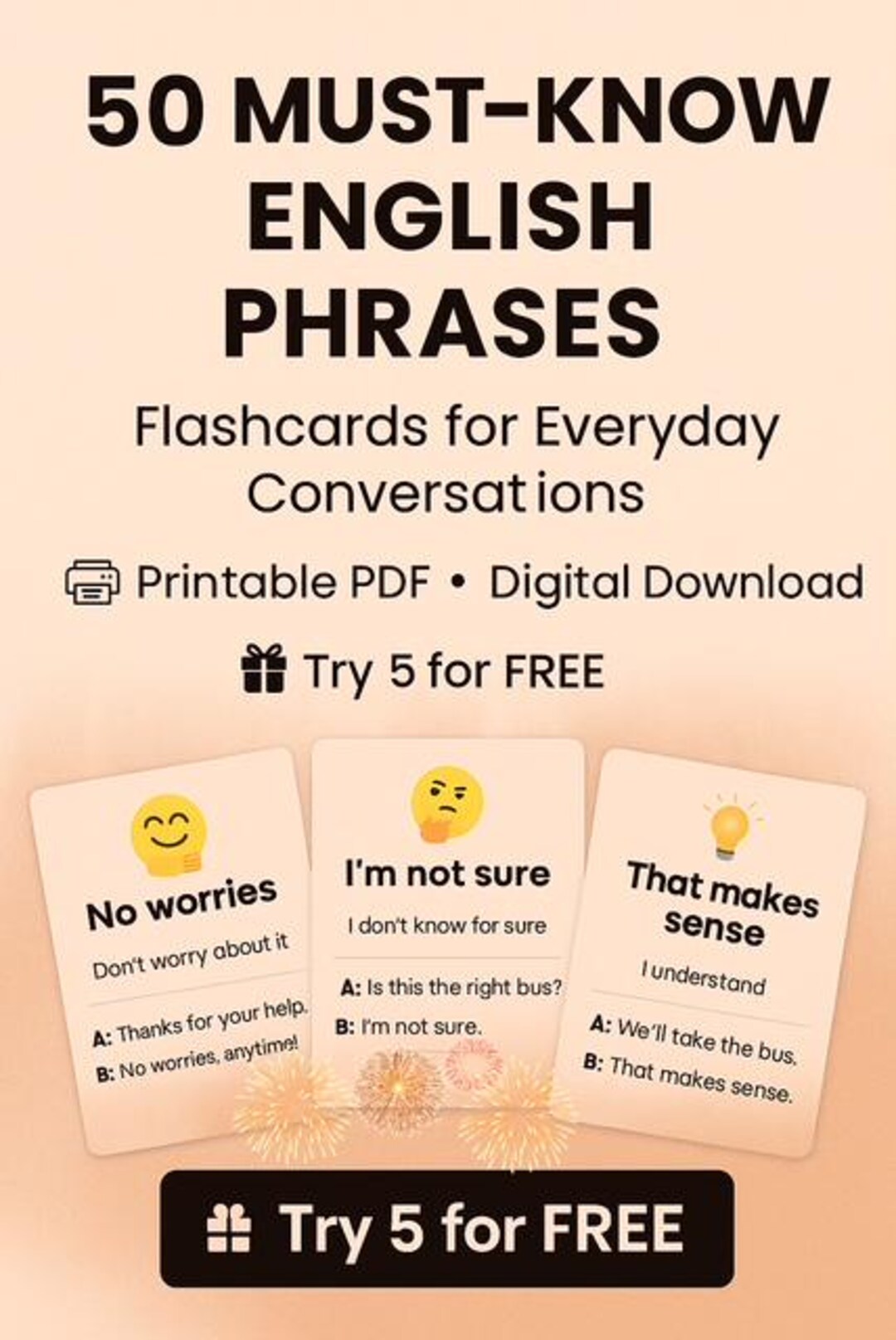 Printable English Phrases Flashcards – 50 Must-know Phrases for Daily ...