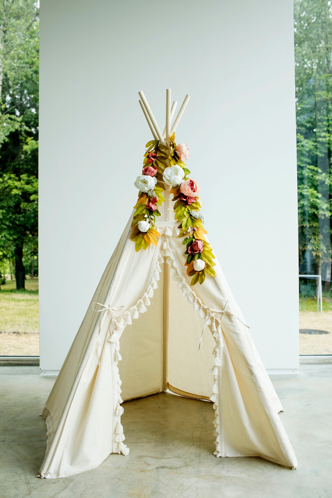 Floral Teepee Topper, Cute Teepee Decor, Boho Faux Flowers Garland ...