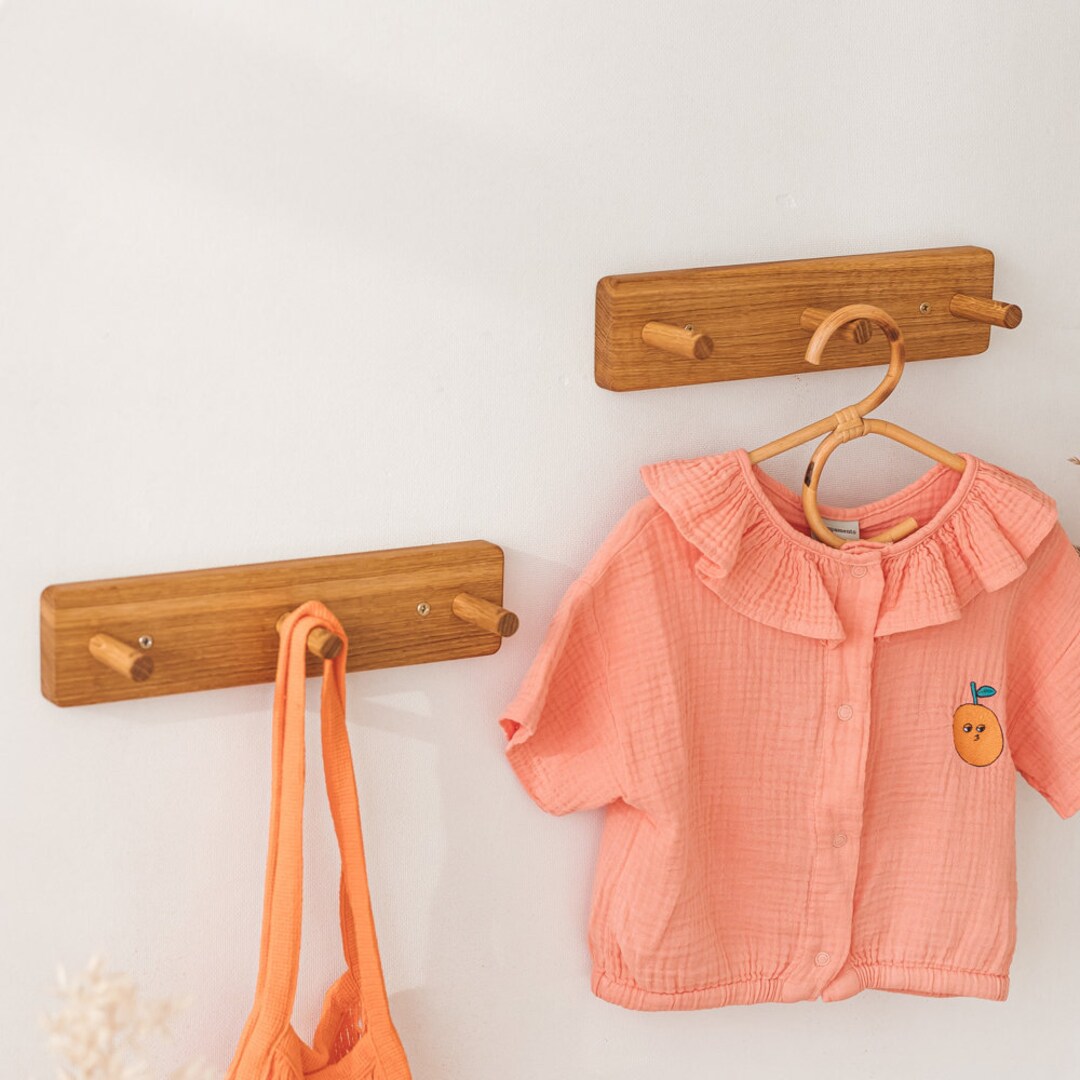 Peg Shelf, Wooden Peg Coat Rack, Wall Mounted Peg Rack, Set of 2, Coat ...