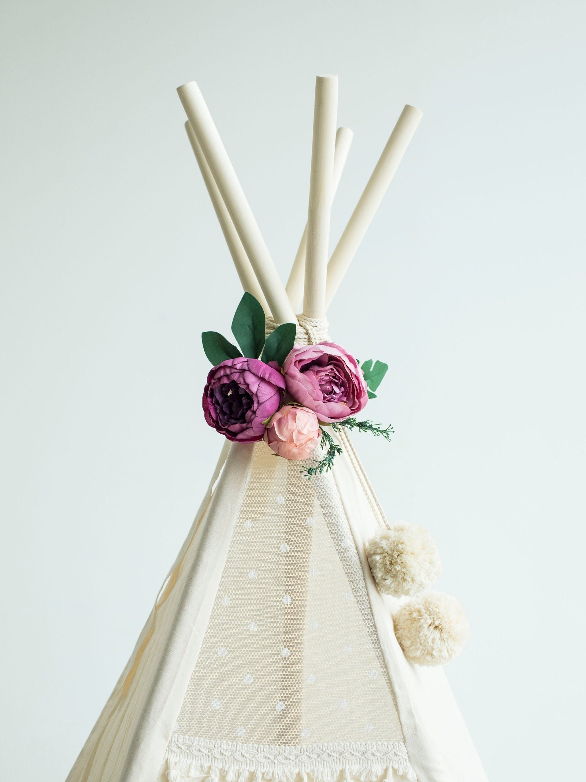 Boho Style Flower Garland - Floral Teepee Decoration With Fake Peonies ...