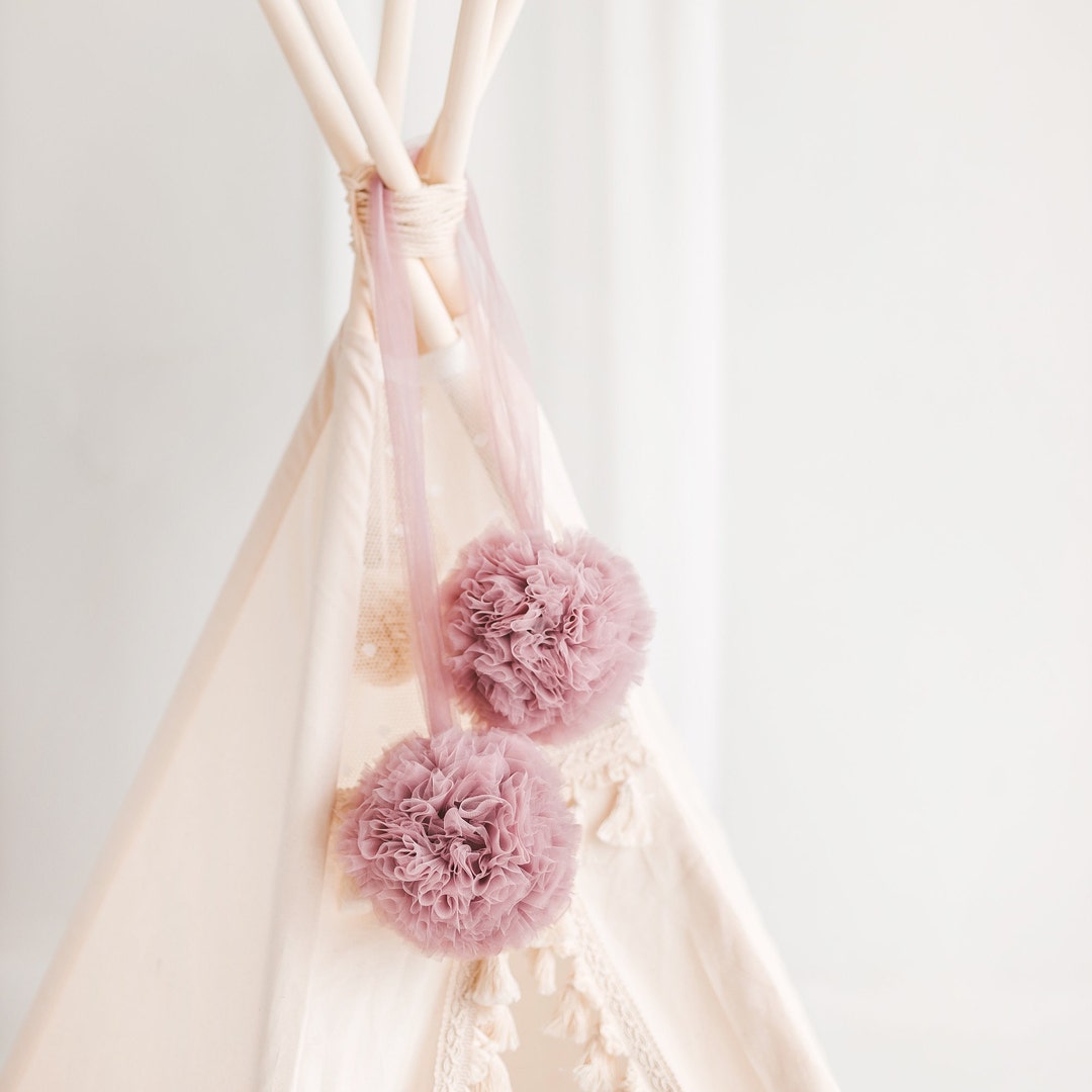 Tulle Pom Pom, Teepee Topper Garland, Tulle Pom Pom Balls, Tent Garland ...