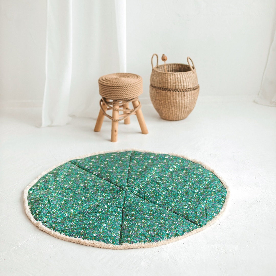 Green Kids Tent Mat, Round Padded Playmat, Teepee Playmat, Activity Mat ...