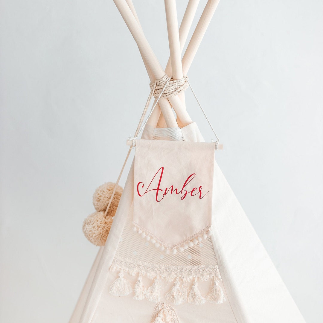 Teepee Topper Name Sign, Hanging Pennant Flag, Teepee Banner, Canvas ...