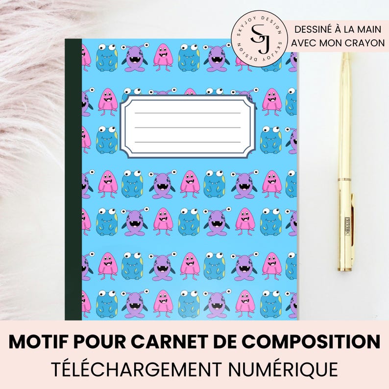 Digital Notebook Cover - Monster Pattern - Composition Notebook Cover ...