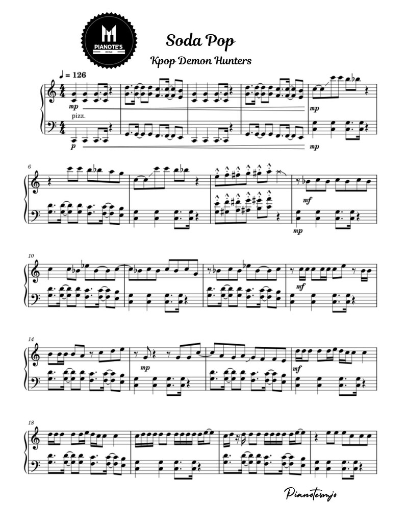 Soda Pop Kpop Demon Hunters Huntrix Piano Sheet Music - Etsy Australia