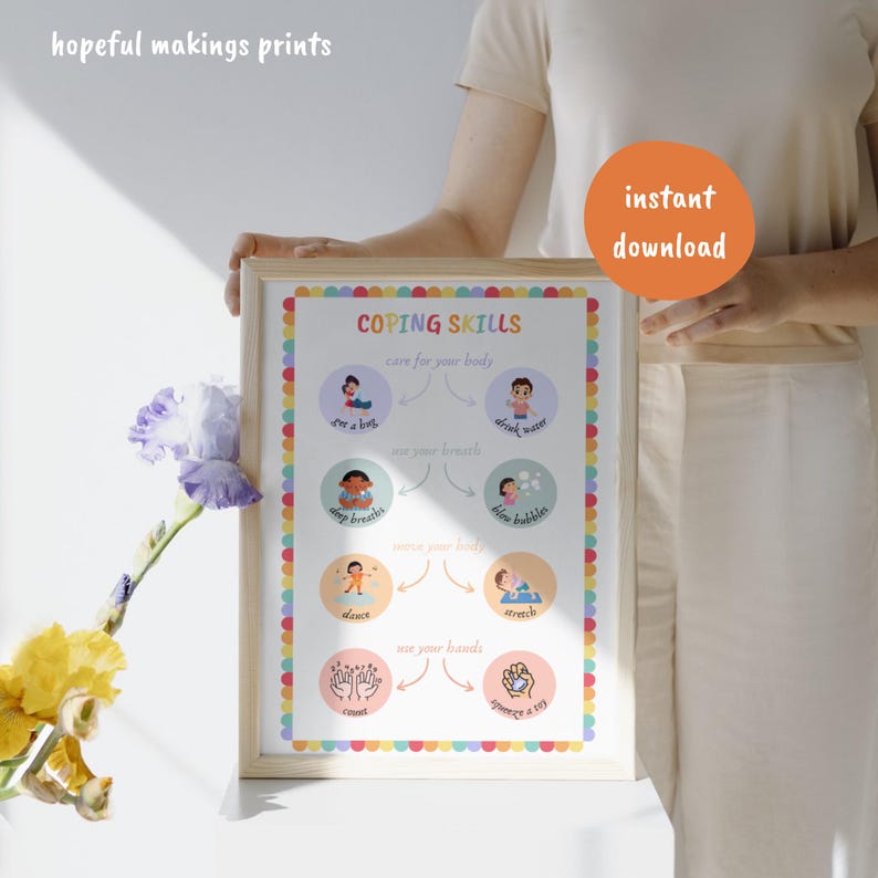 Colorful Coping Skills Kids Digital Art Print, Therapist Office ...