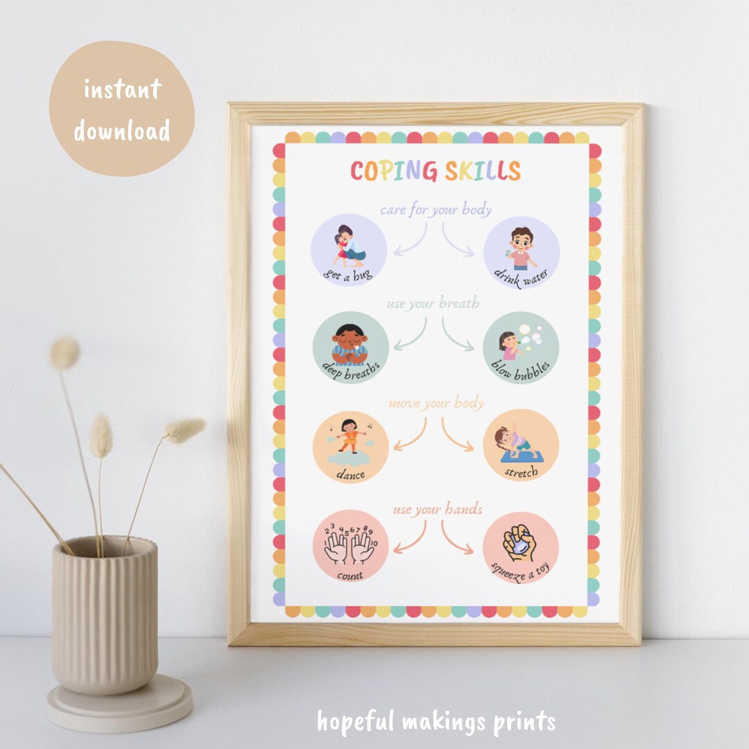 Colorful Coping Skills Kids Digital Art Print, Therapist Office ...