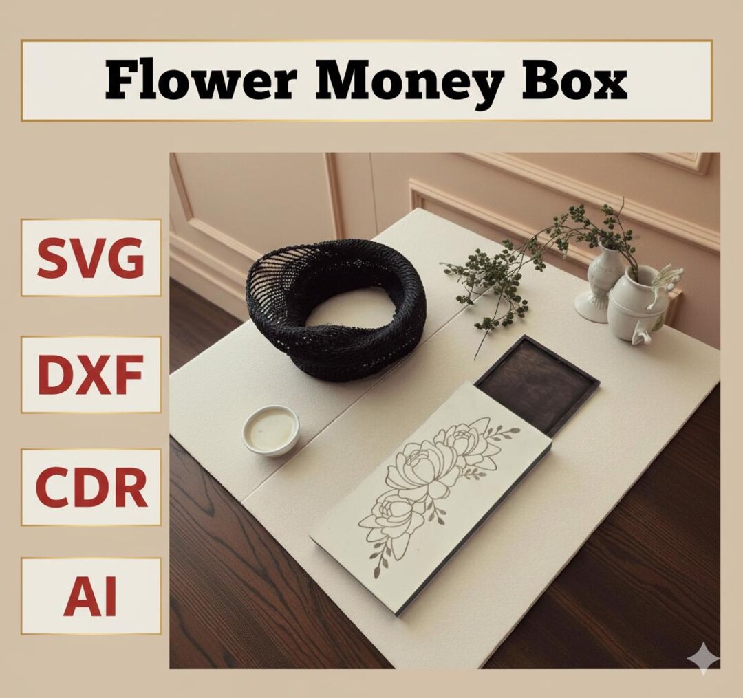 Floral Money Box Template | Laser Cut Drawer Design (svg, Dxf, Ai, Cdr ...