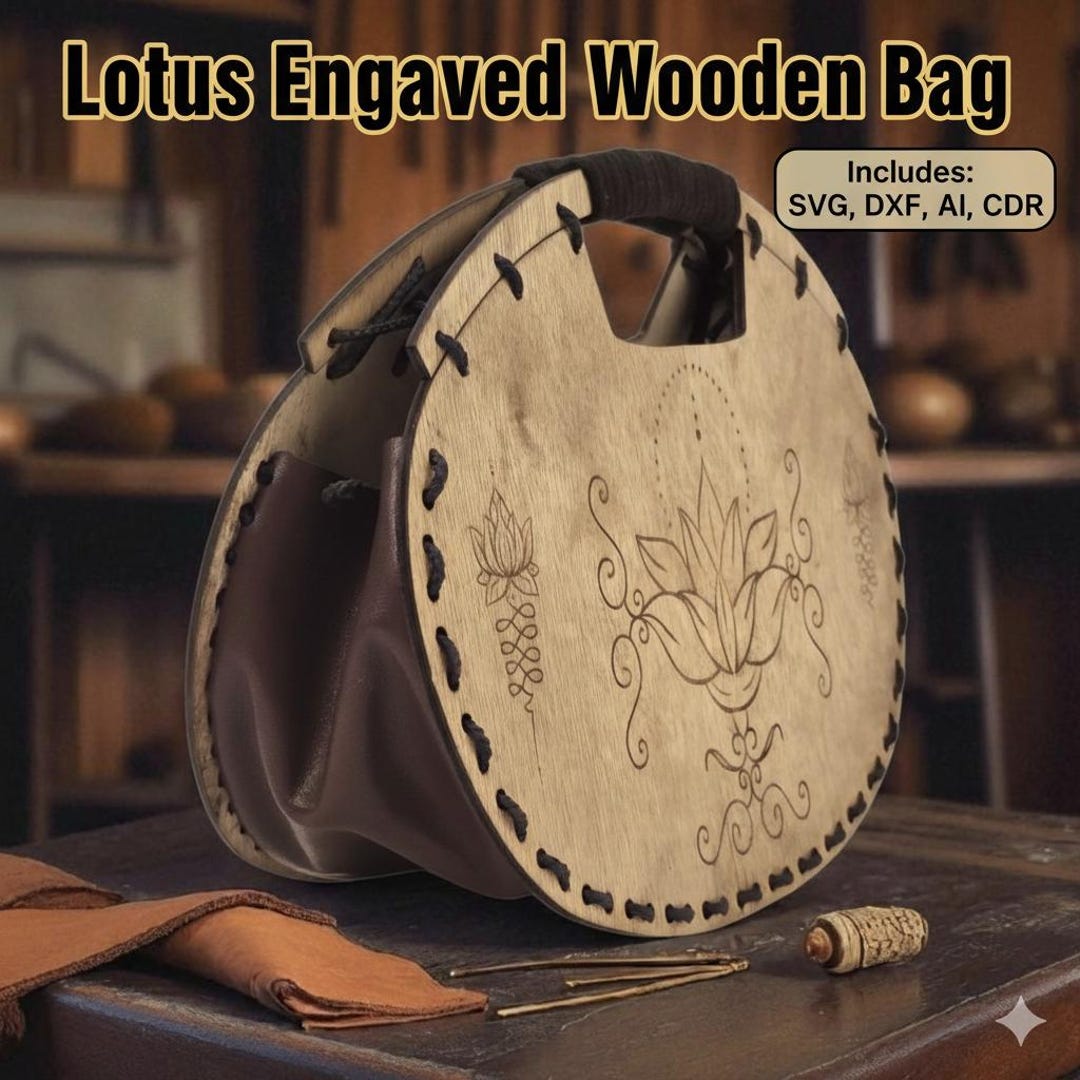 Lotus Engraved Wooden Bag Pattern SVG – Handbag/purse Template for ...
