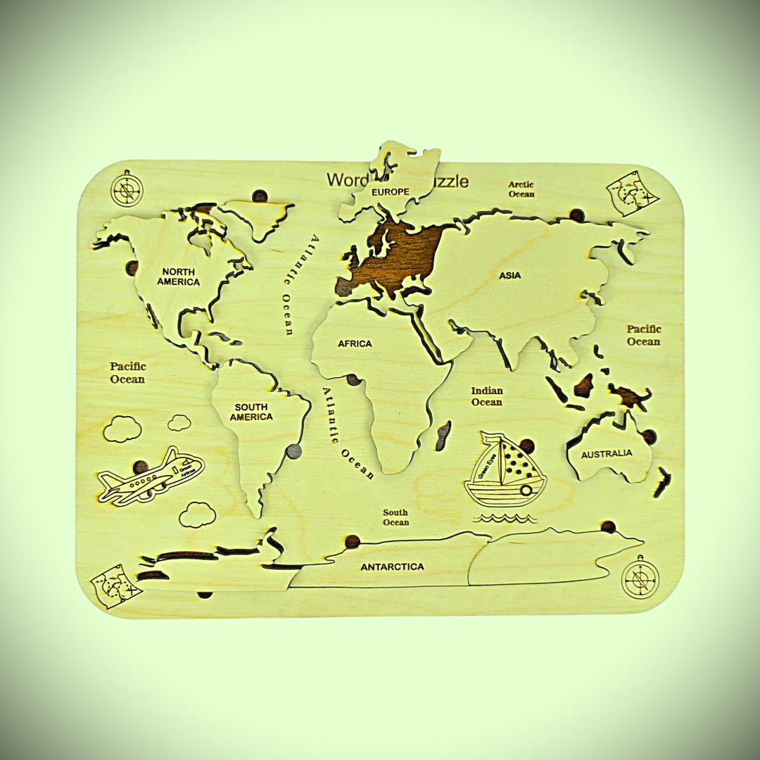 Wooden World Map Puzzle for Kids: Montessori Geography Toy (digital ...