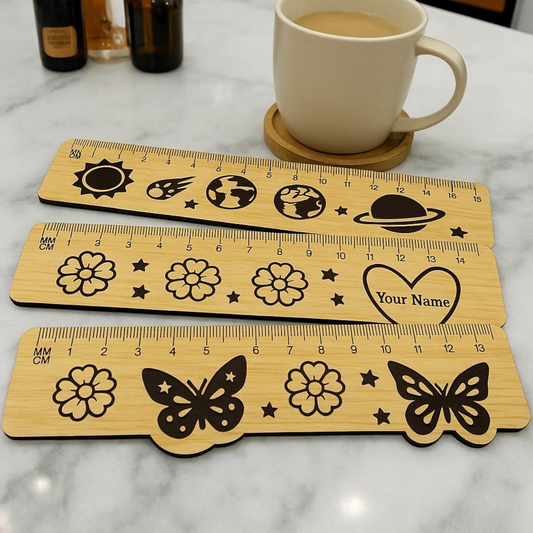 Personalized Wooden Ruler Set Custom Engraved School Supplies , Cdr ...