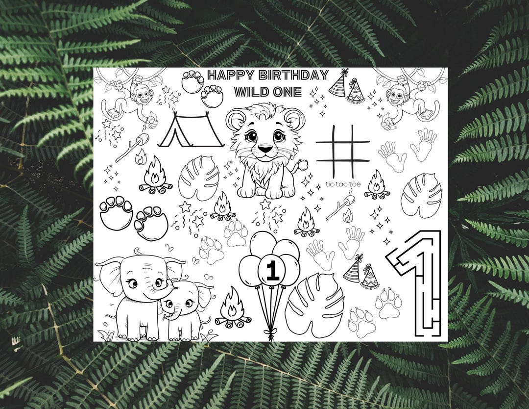 Happy Birthday Wild One Coloring Placemat|1st Birthday Coloring ...