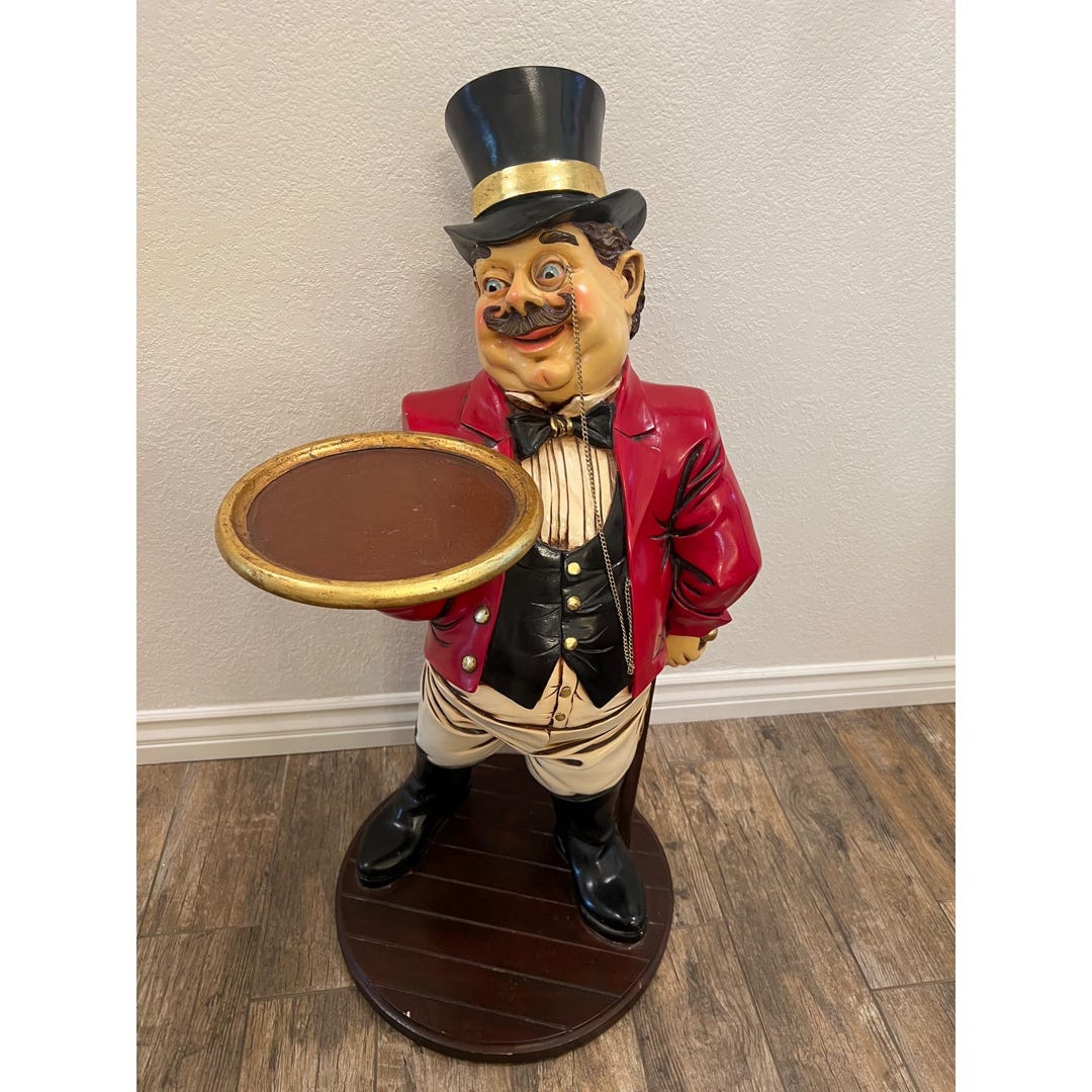 Vintage Fancy Butler Statue With Top Hat & Tray 38" Tall Kitchen Home ...