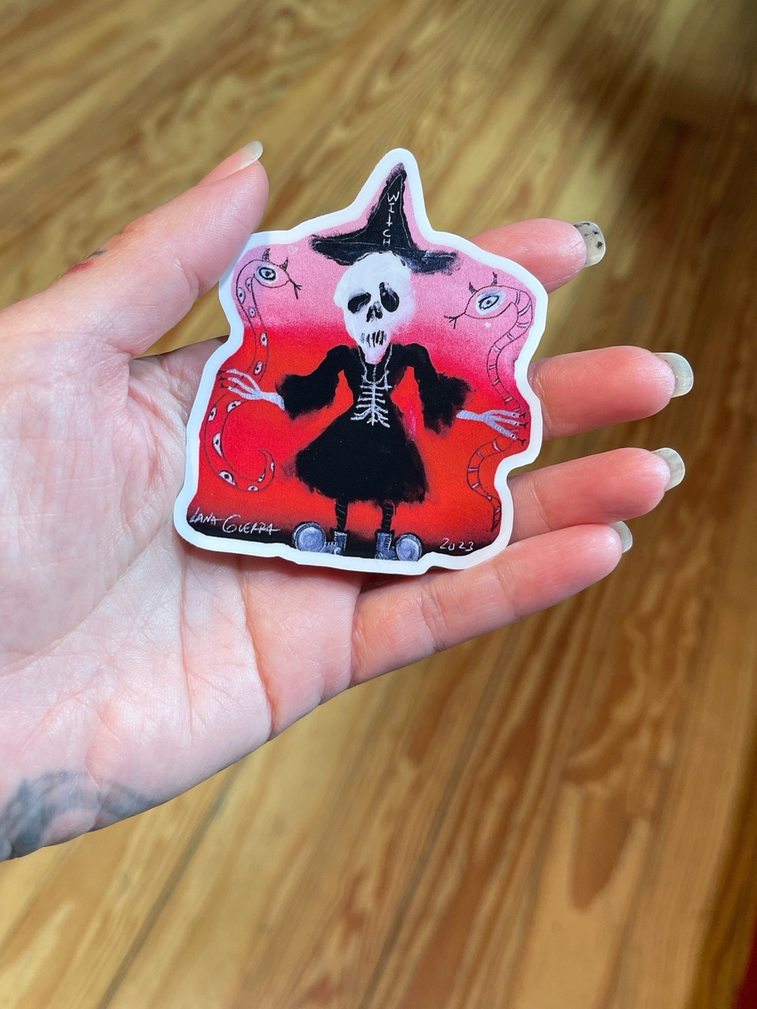 Witch Skeleton Vinyl Sticker, Dark Art, Horror Stickers, Snake Sticker ...