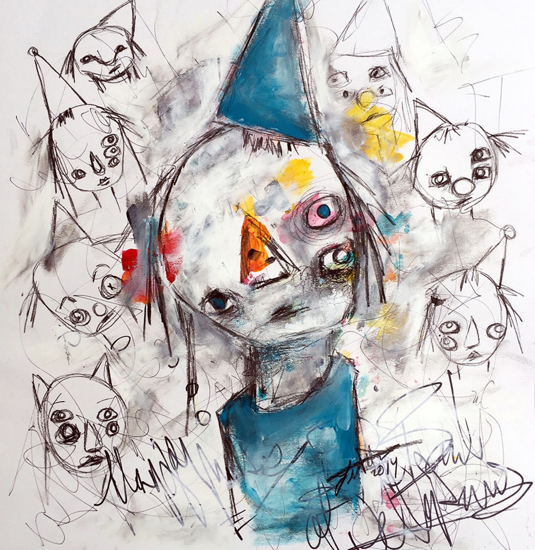 Circus Clown Painting Art Print. Abstract Portrait, Colorful Wall Art ...
