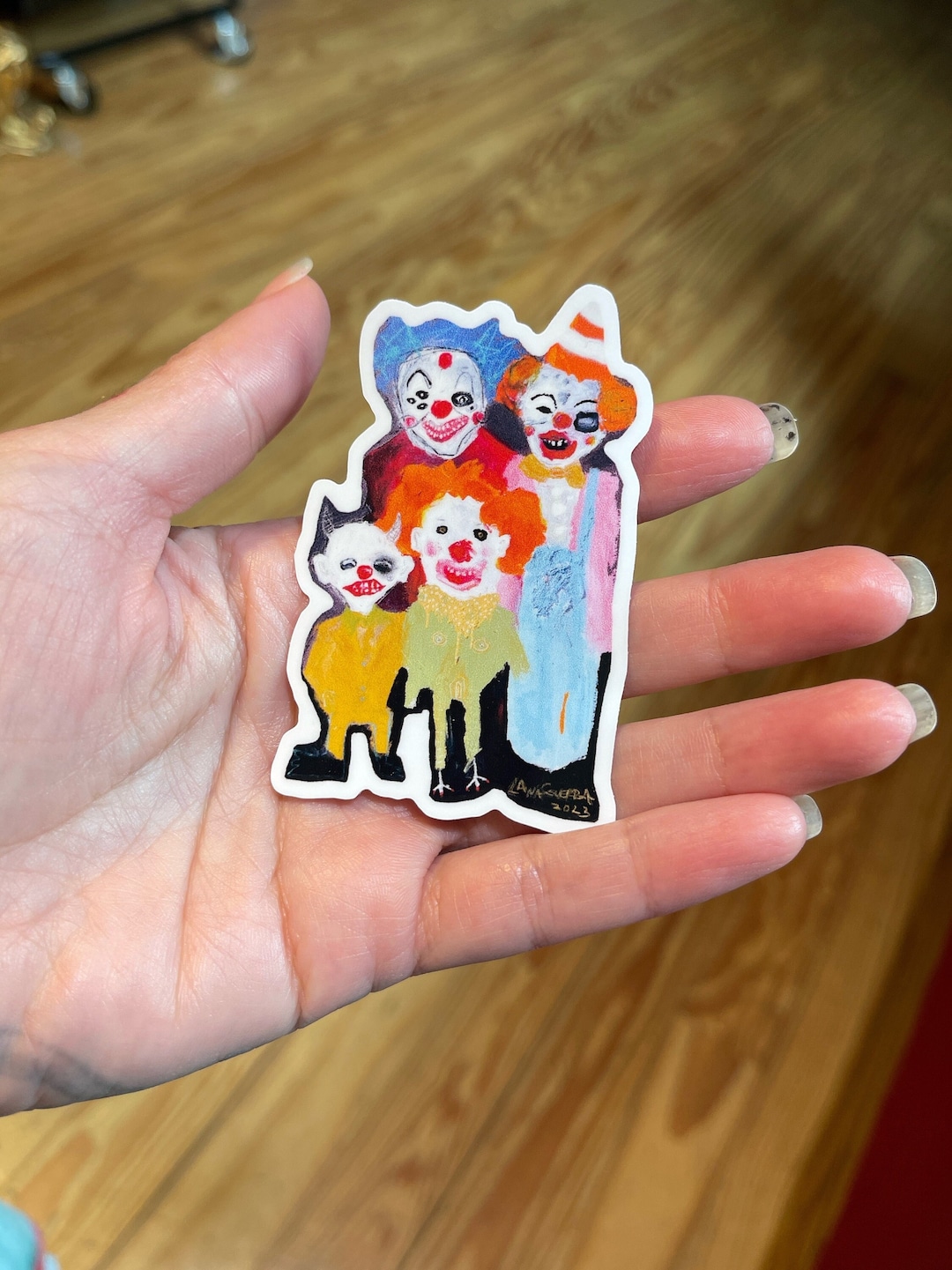 Creepy Cute Clown Vinyl Sticker, Circus Freak Family Portrait, Crude ...