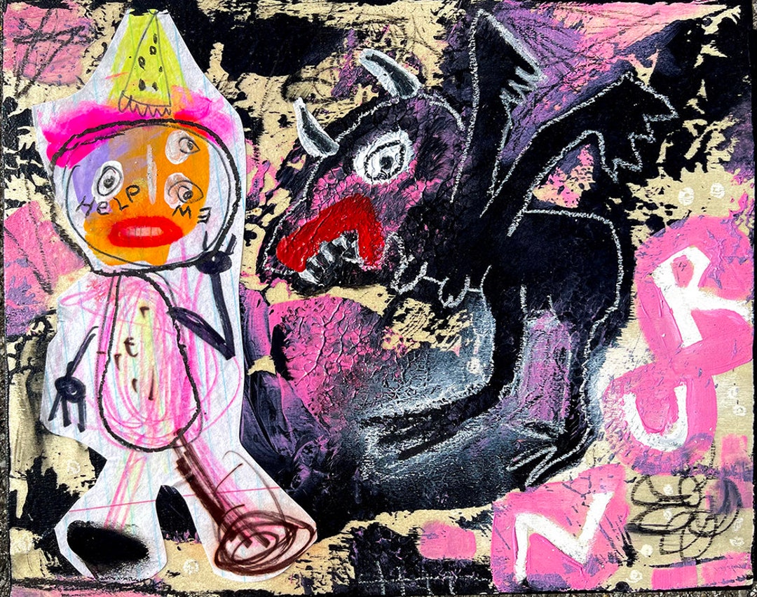 Weird Abstract Demon Art Print. Goth Wall Art, Childlike Art, Outsider ...