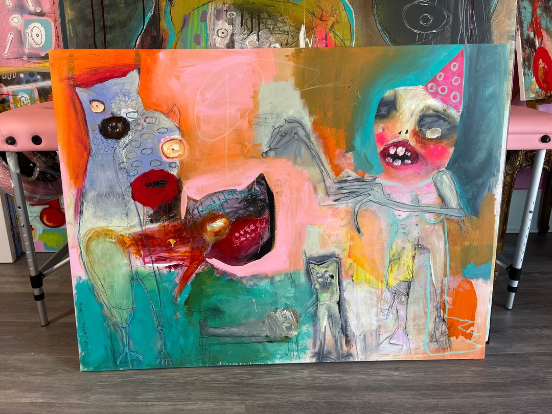 Large Surreal Dream Painting, Night Terror Sleep Paralysis Art, Dark ...