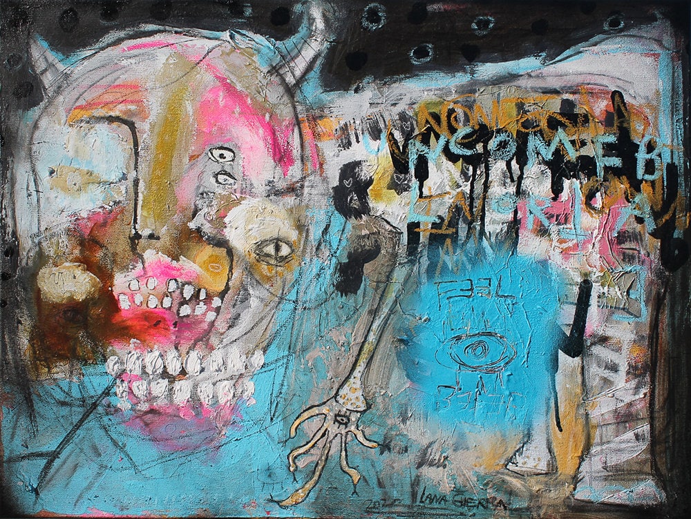 Dark Outsider Art Print. Abstract Demon Animal, Surreal Devil Person ...