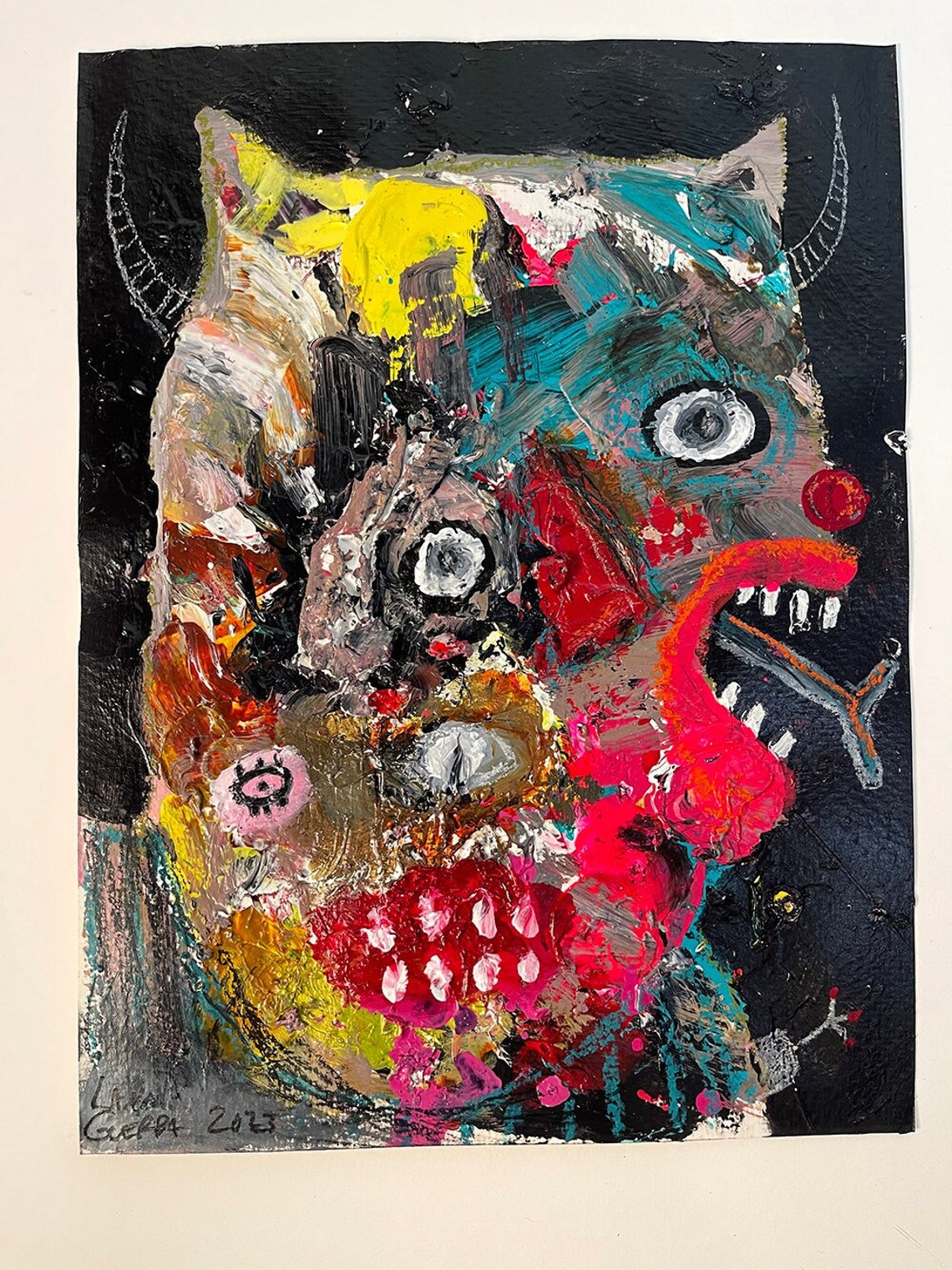Abstract Art Painting, Dark Art Devil Textured Outsider Art, Art Brut ...
