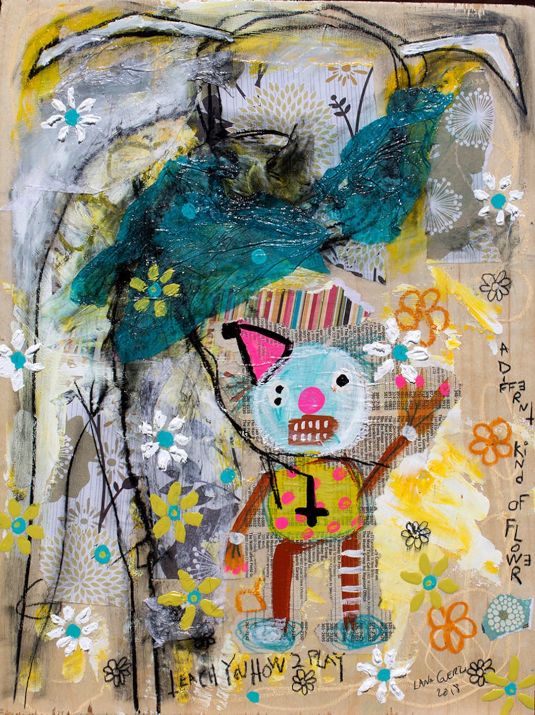 Abstract Clown Portrait Art Print. Outsider Art, Art Brut, Colorful ...