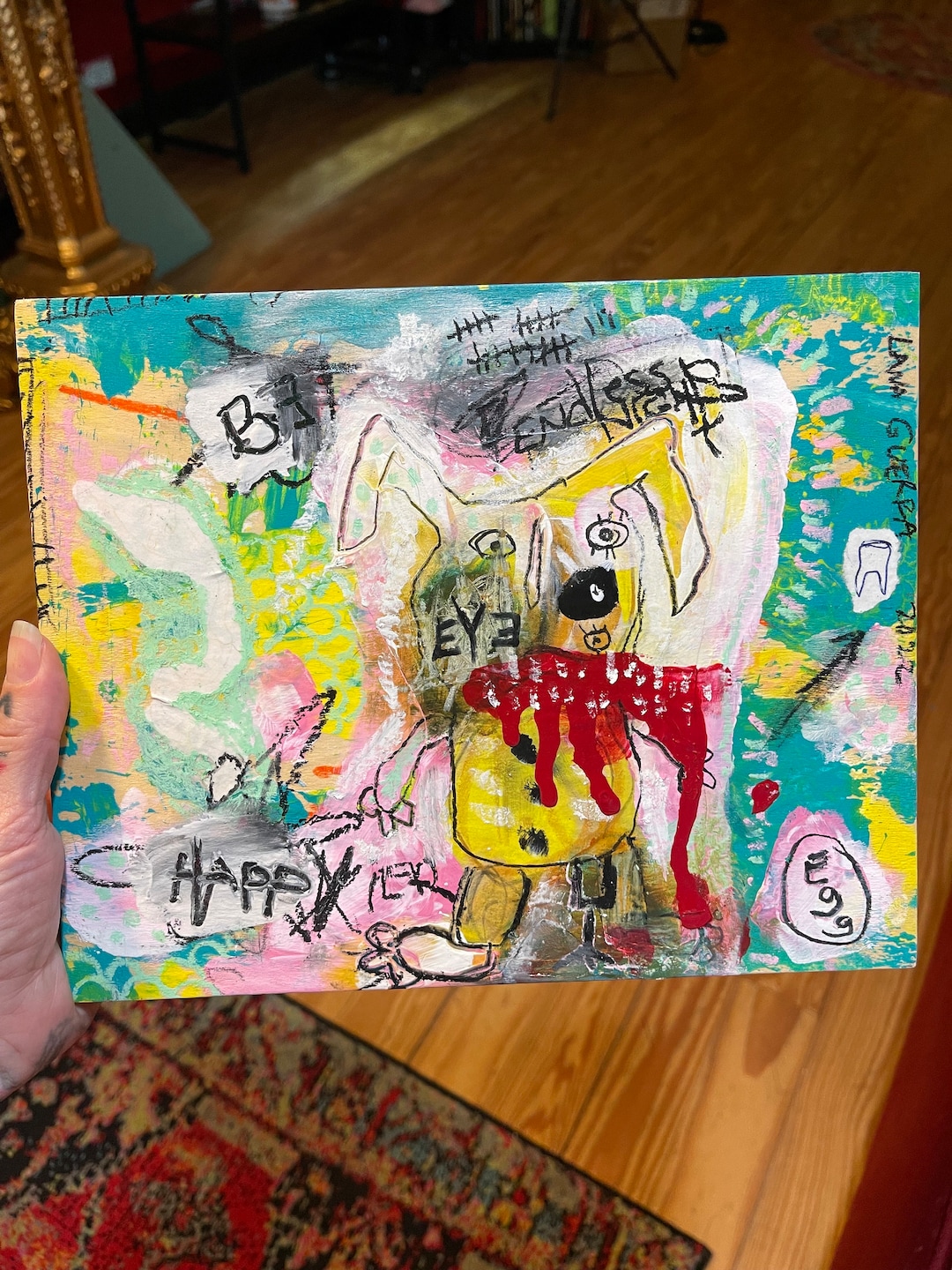 Outsider Art Painting, Disturbing Childlike Art, Raw Abstract Bunny ...