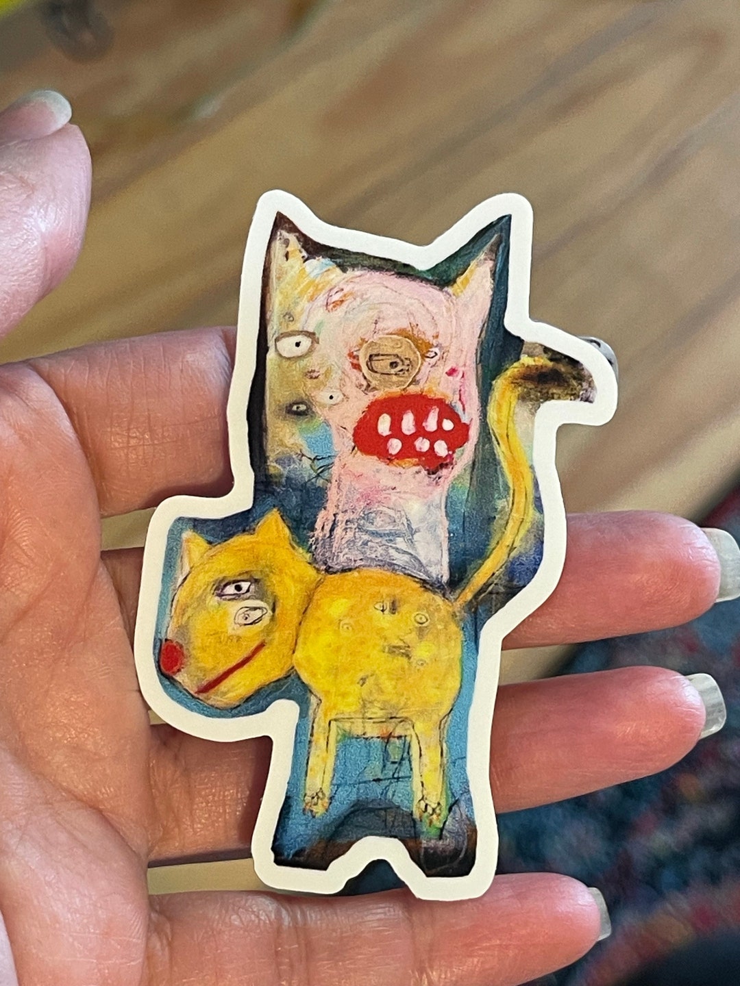 Strange Cat Vinyl Sticker, Abstract Animal, Crude Things, Art Brut ...