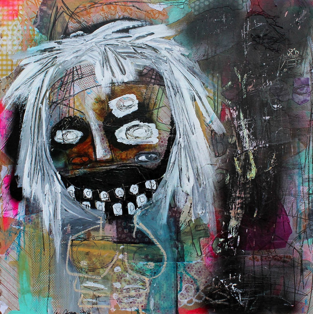 Abstract Portrait Art Print. Outsider Art, Art Brut, Colorful Wall Art, Dark Art. Strange Home ...