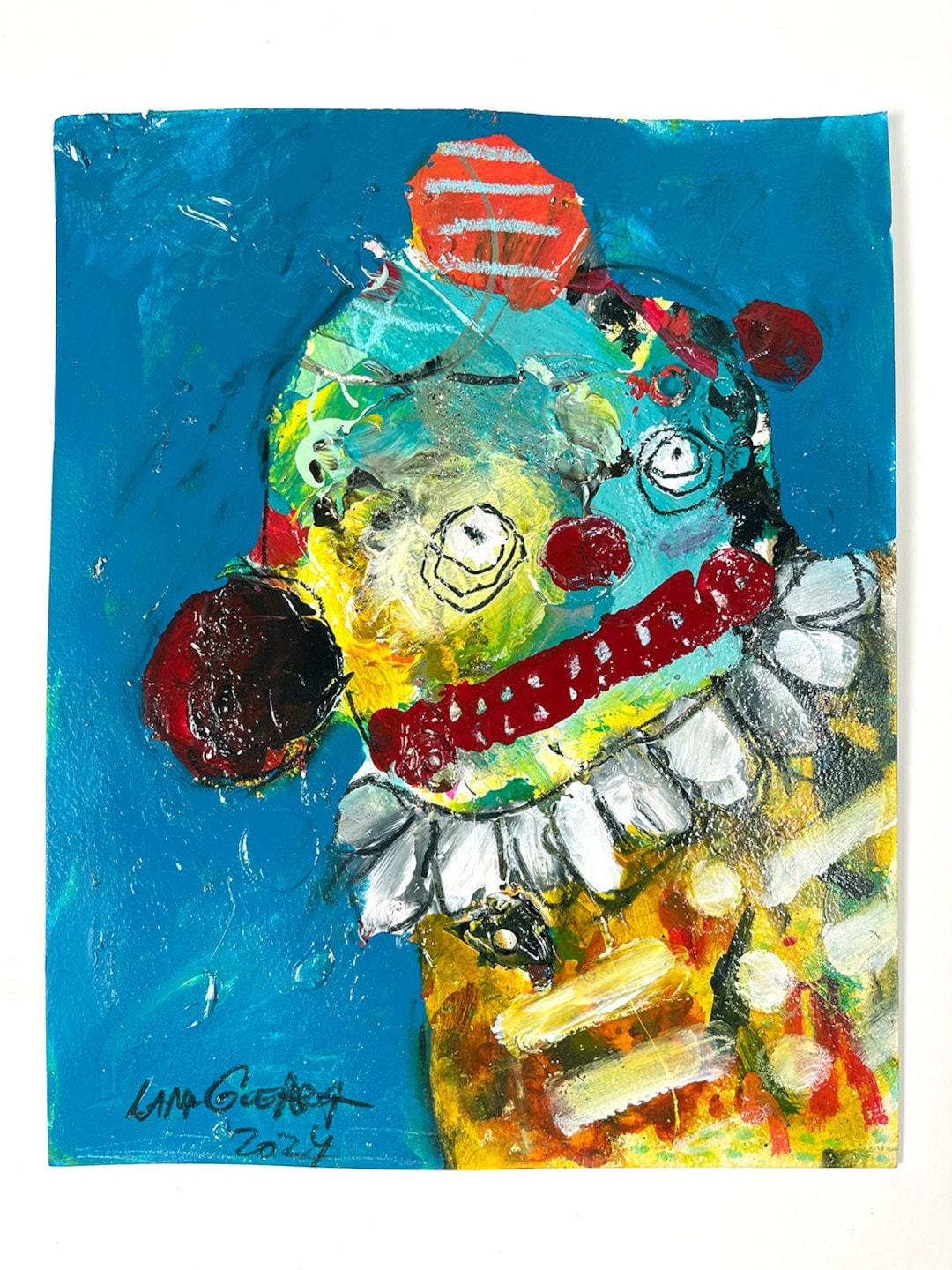 Textured Abstract Art Painting, Clown Figure, Office Wall Art, Art Brut ...