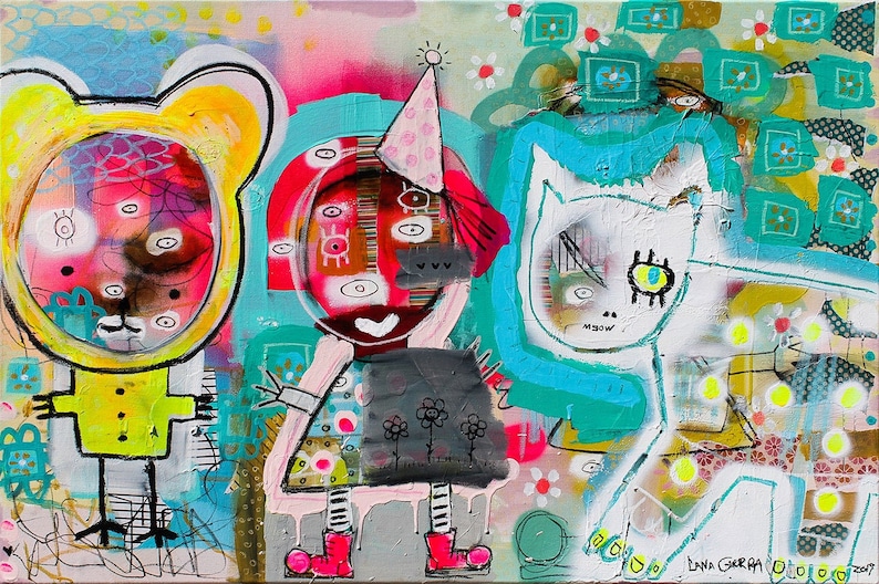 Cute Abstract Art Print . Childlike Art Colorful Outsider - Etsy