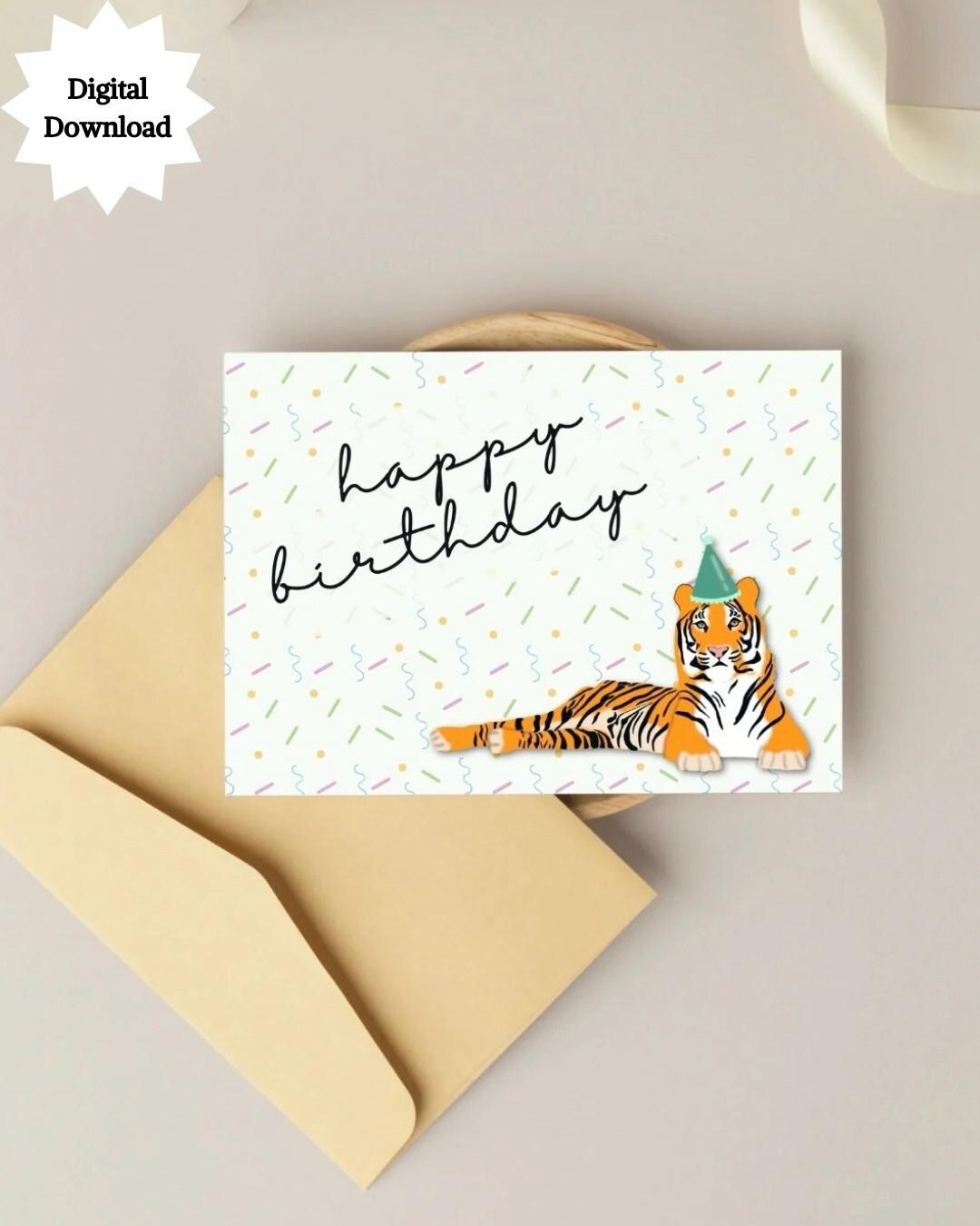Tiger Printable Birthday Card | Digital Download Birthday Card | Simple ...
