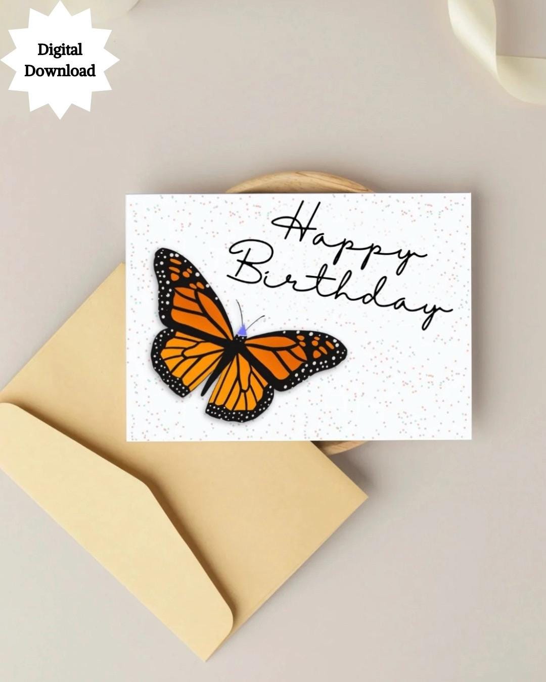Monarch Butterfly Birthday Card | Nature Printable | 5x7 Inch (digital ...