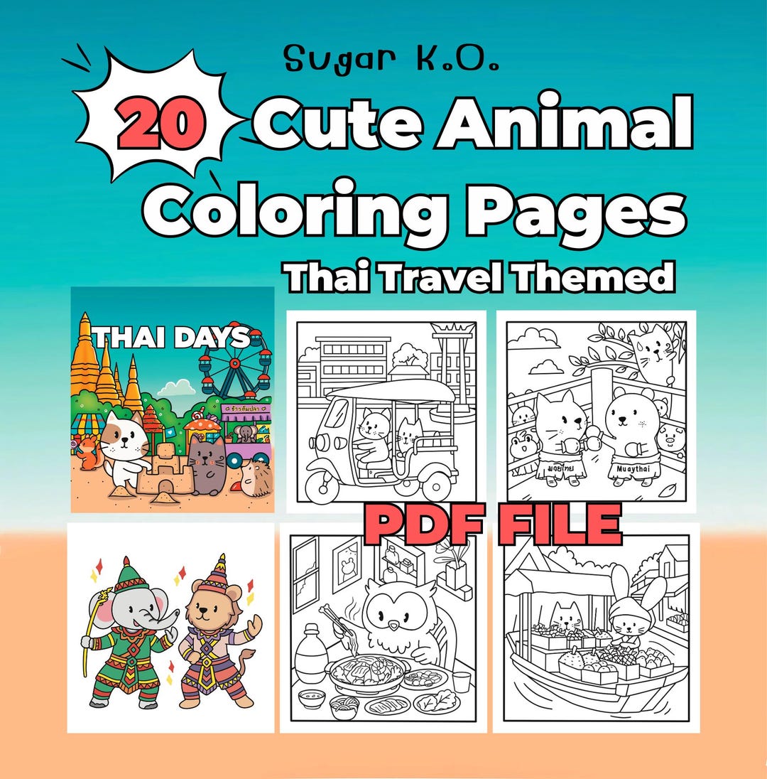 Bold and Easy Cute Animal Coloring Pages –travel Themed,printable ...