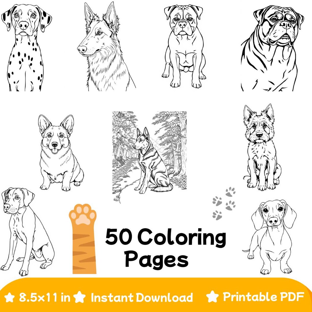 50 Dog Breeds Coloring Pages Printable Digital Download PDF Instant ...