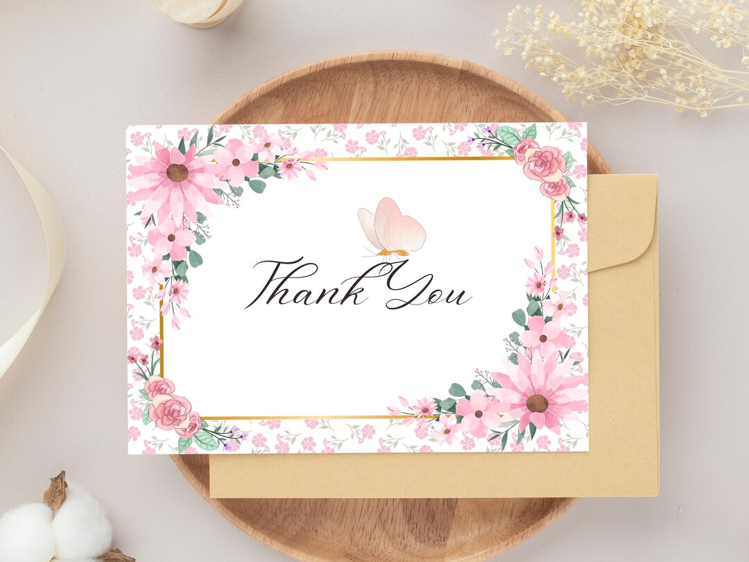 Printable Floral Thank You Card: Pink Flower Design (PDF, JPG, PNG ...