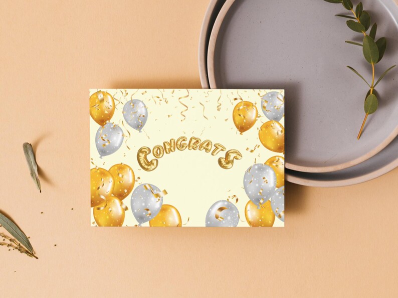 Printable Congratulations Card: Balloon & Confetti Celebration (JPG ...