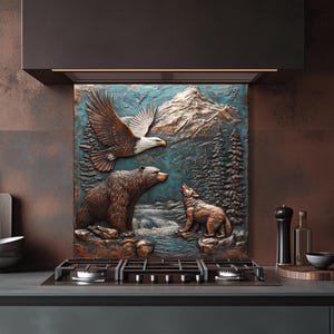Black Hawk, Bear & Wolf Tempered Glass Kitchen Backsplash - Etsy
