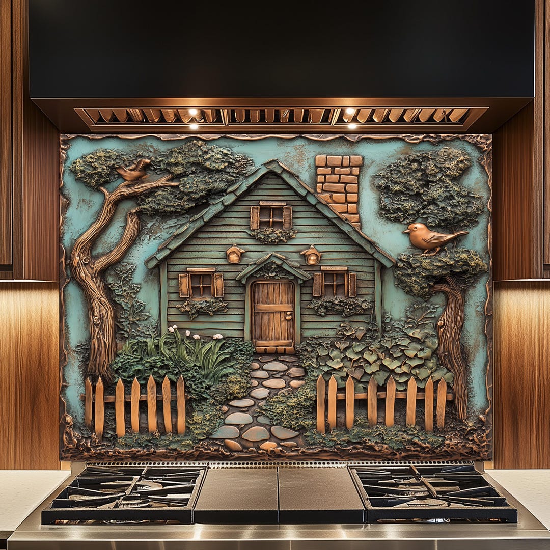 Rustic Cottage Stove Backsplash, Cozy Farmhouse Kitchen Backsplash ...