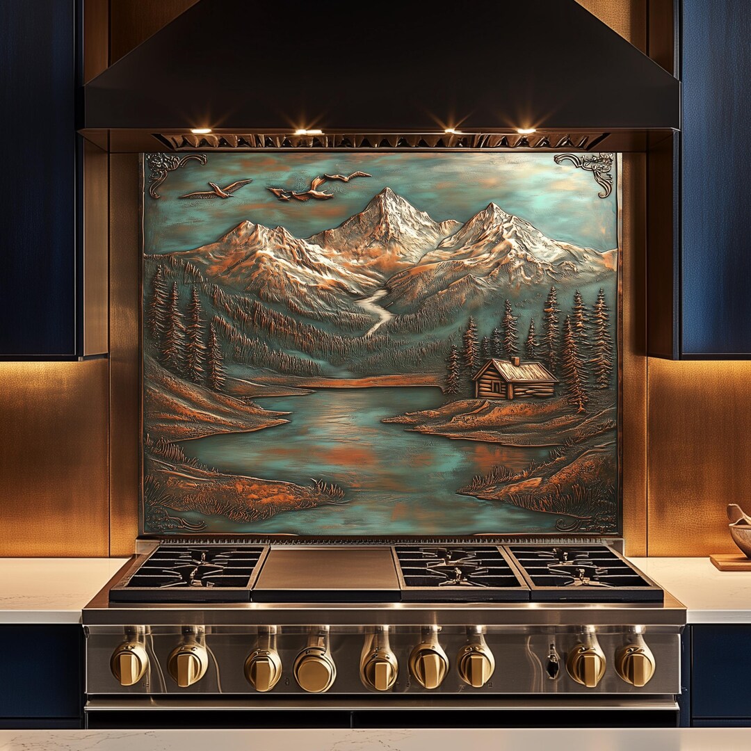 Mountain Cabin Kitchen Backsplash: Rustic Tempered Glass Stove ...