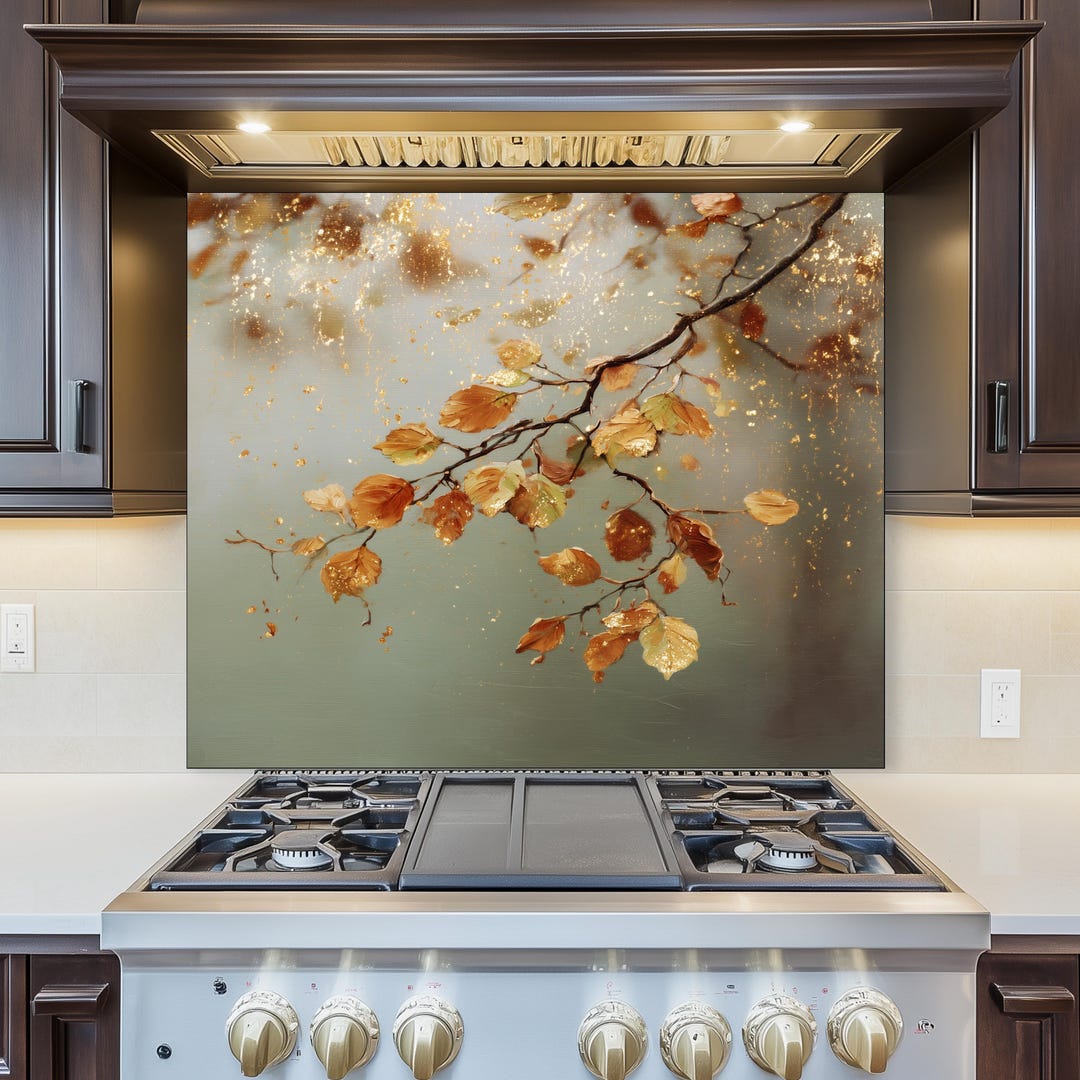 Golden Fall Leaves Glass Kitchen Backsplash, Rustic Autumn Decor - Etsy