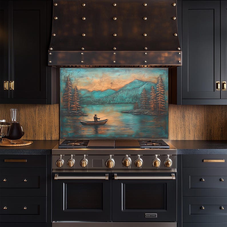 Fisherman Backsplash for Kitchen, Lake and Mountain Kitchen Backsplash ...